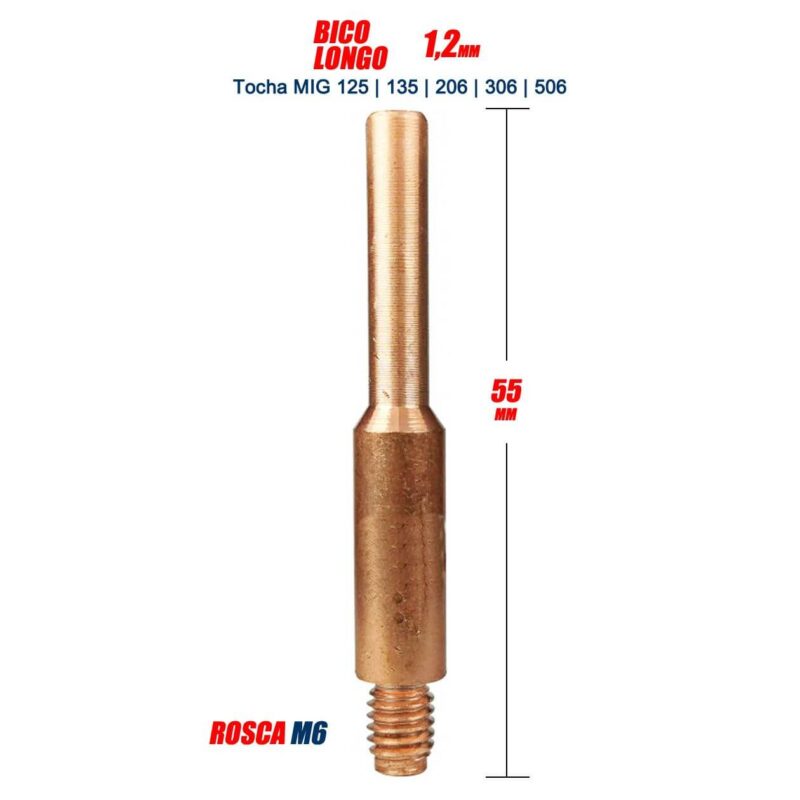 Bico MIG Longo 1,2mm - M6 X 55mm - Tocha SBME125/135 - TME206/306/506 - JMC